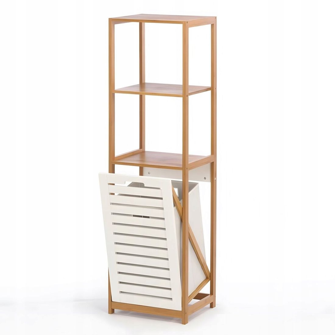 KOSZ NA PRANIE wąski REGAŁ bambusowy do ŁAZIENKI wysuwany PÓŁKI bambus ...