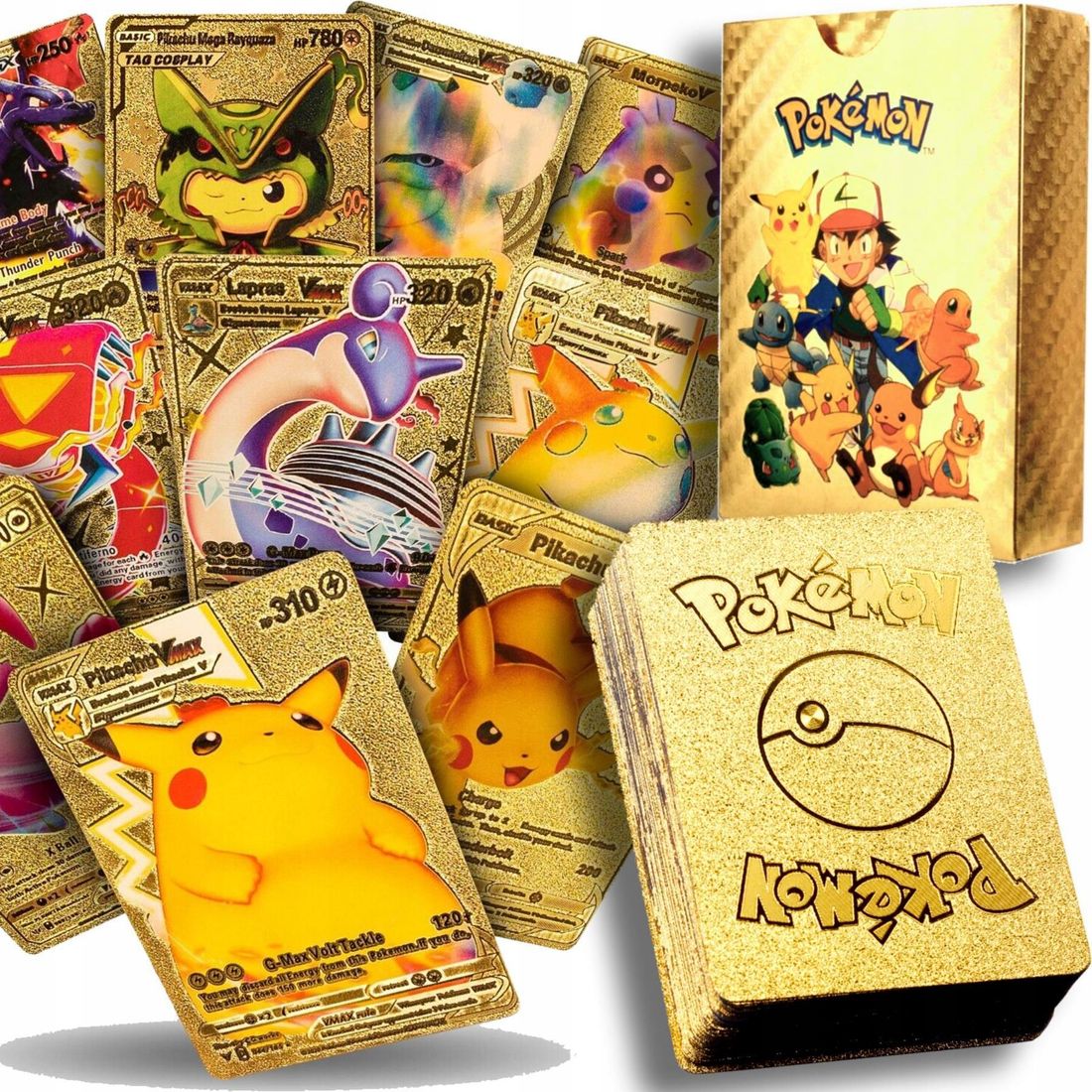 KARTY PIKACHU ZŁOTE KOLEKCJONERSKIE POKEMON GOLD 55 SZTUK – 218616346 ...