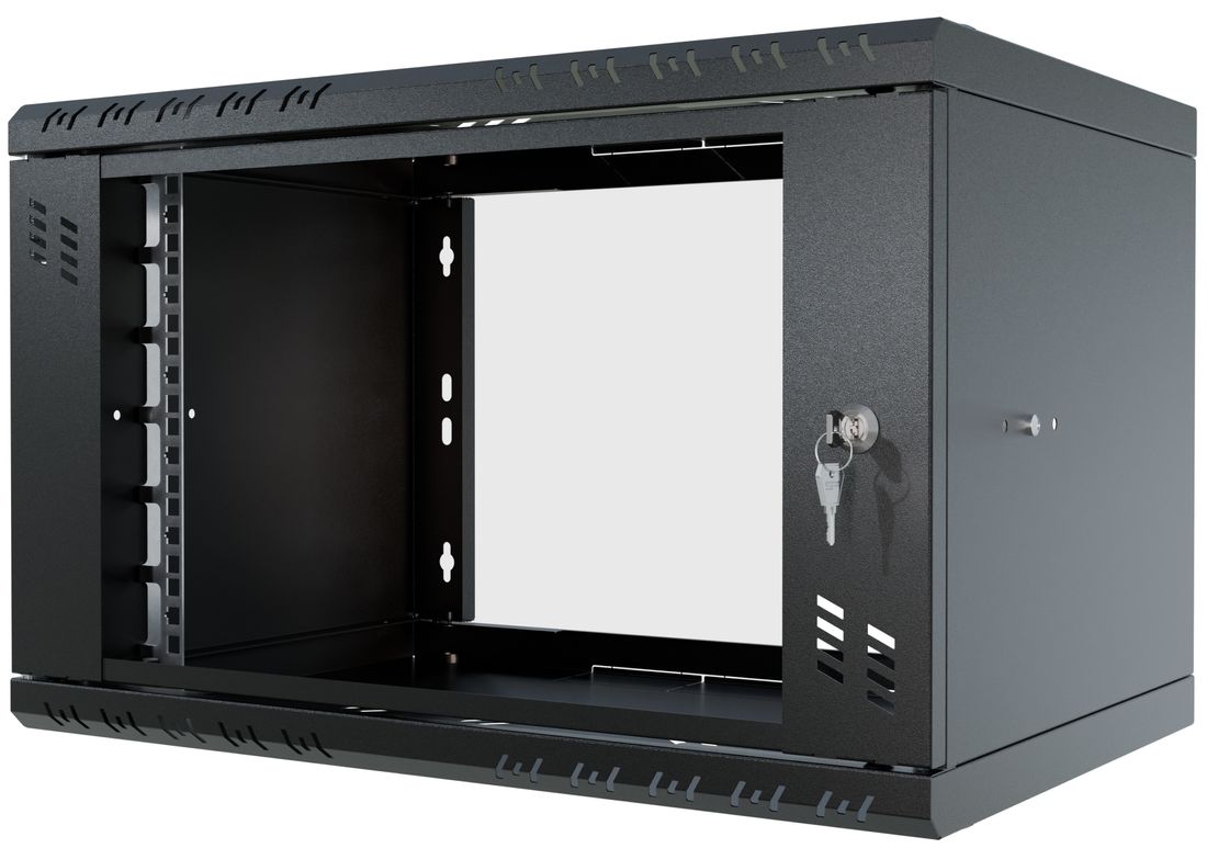 Szafa Serwerowa Wisząca RACK 19" 6U 350mm Szklane Drzwi Czarna Stalflex ...