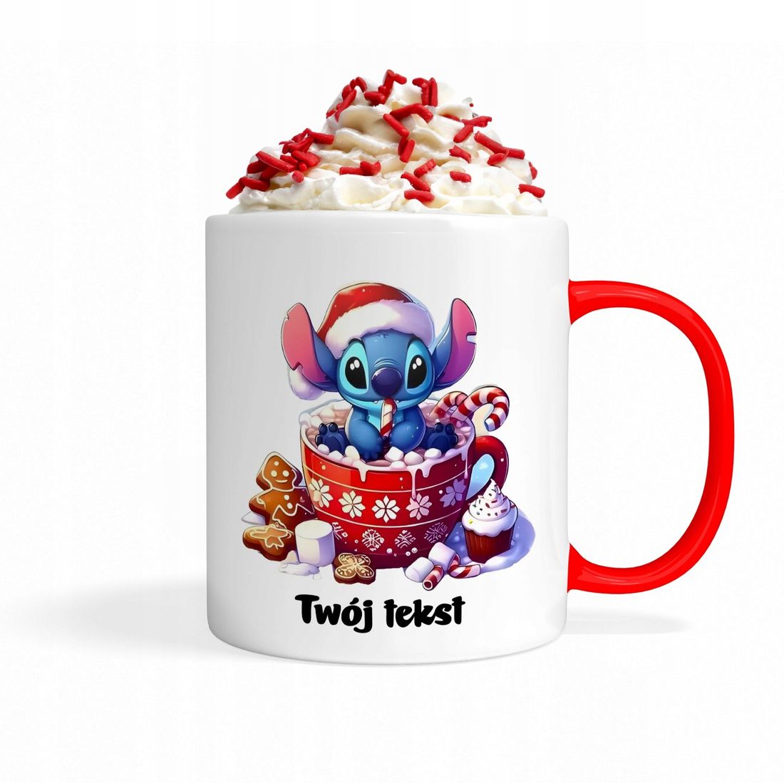 Czerwony Kubek 330ml Prezent Świąteczny kubek Stitch Angel Wzory Imię ...