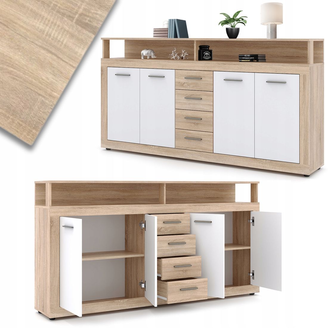 Komoda z Szufladami Duża Do Salonu Styl Skandynawski BLAGO Dąb Sonoma ...