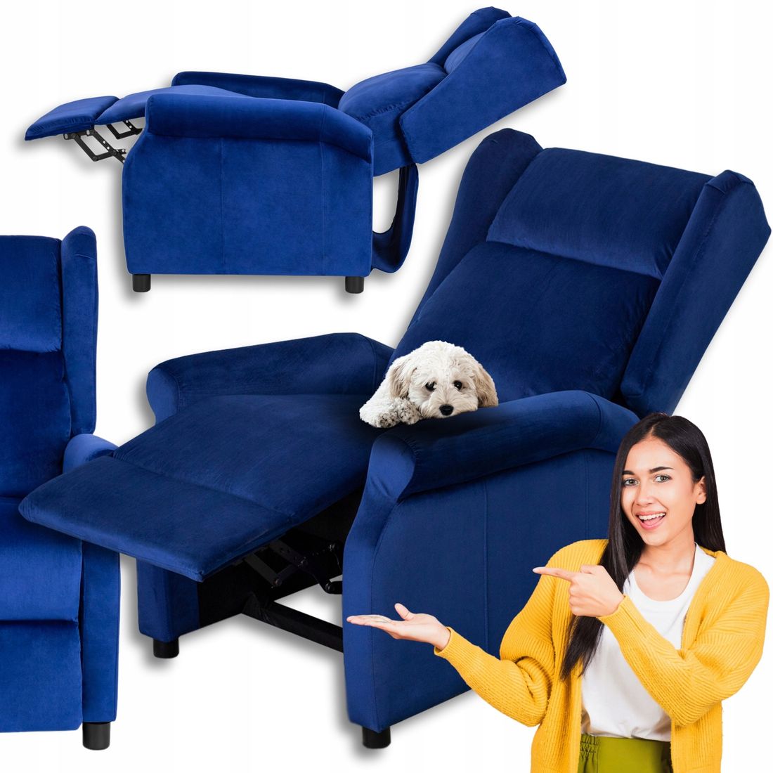 Fotel Uszak Wypoczynkowy Welurowy Velvet Glamour Do Salonu Granatowy ...