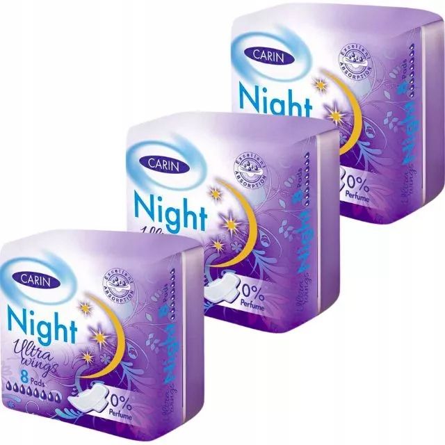 CARIN Podpaski higieniczne ULTRA WINGS NIGHT, pakiet 3 x 8 szt ...