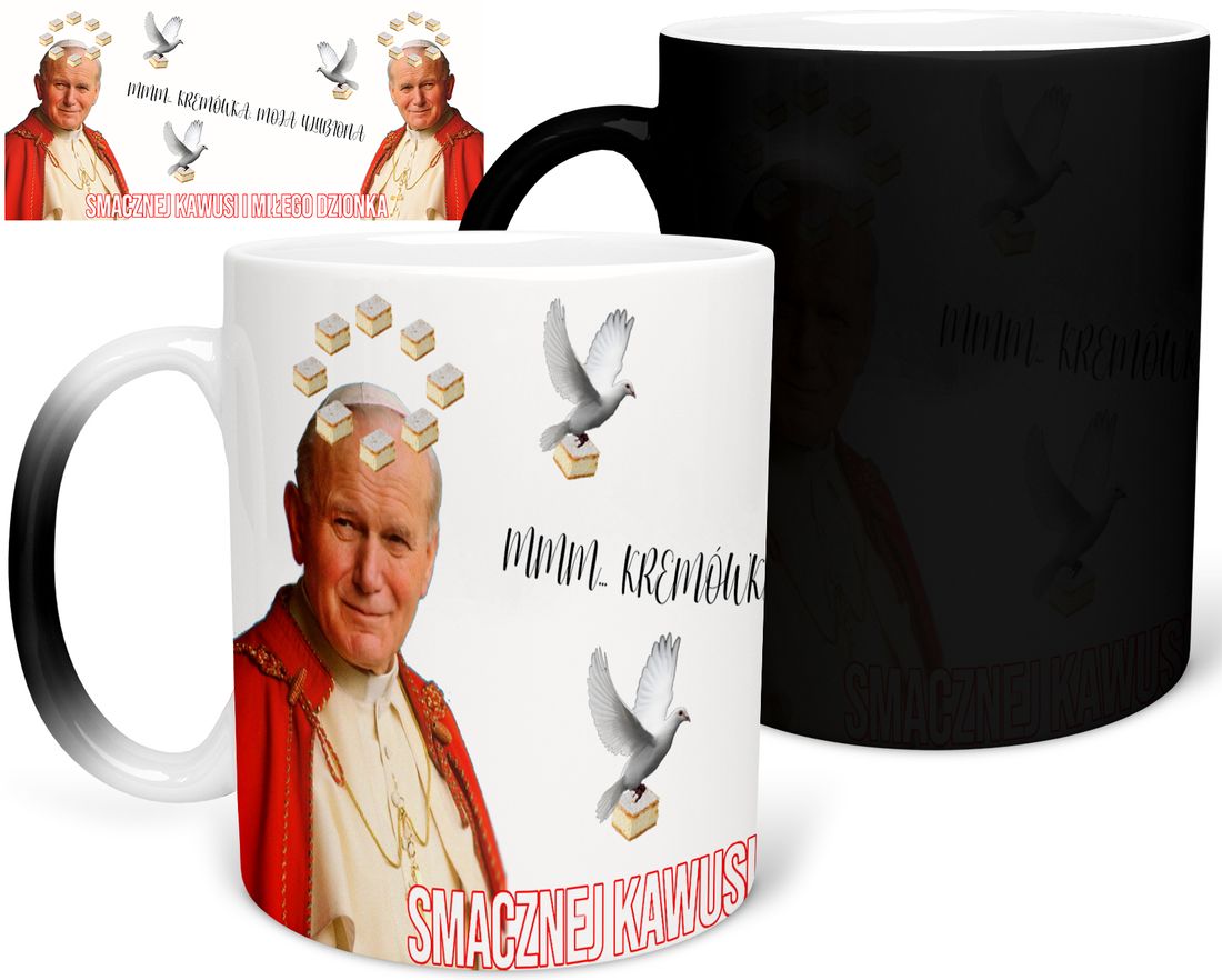 KUBEK MAGICZNY Z PAPIEŻEM 2137 PREZENT RÓŻNE WZORY SMACZNEJ KAWUSI MIŁEGO – 219987704 - ERLI.pl