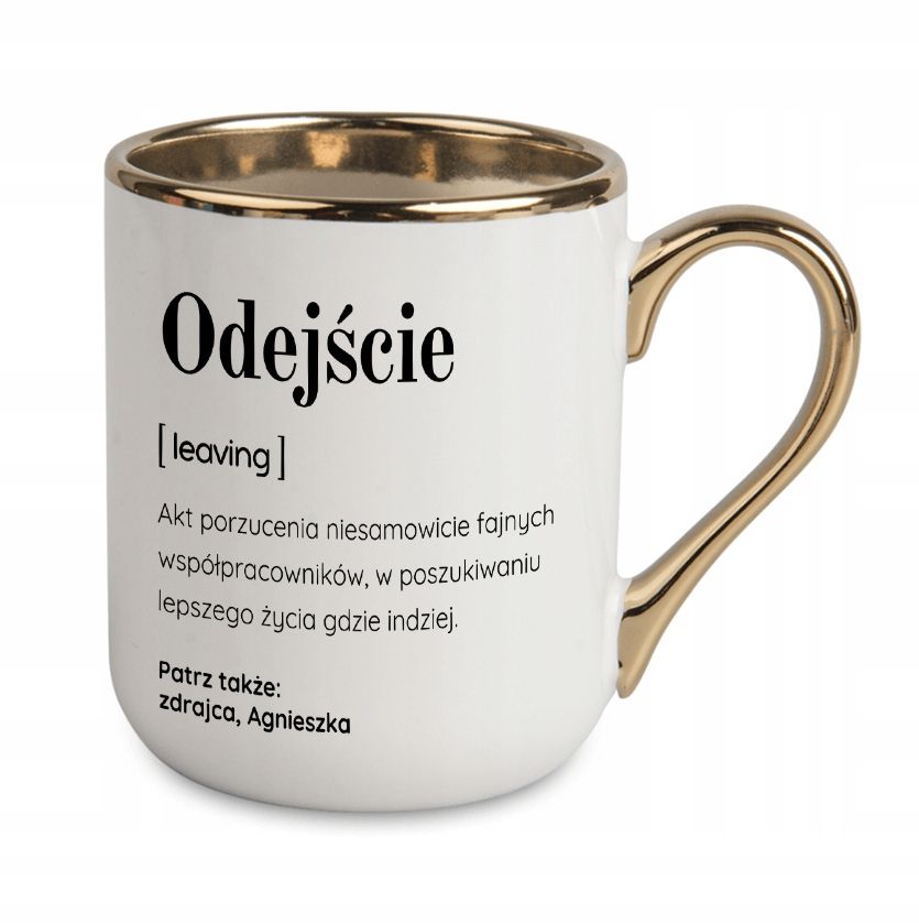 KUBEK ELEGANT BIAŁO ZŁOTY NA PREZENT ODEJŚCIE KOLEGI Z PRACY WZORY – 219987887 - ERLI.pl