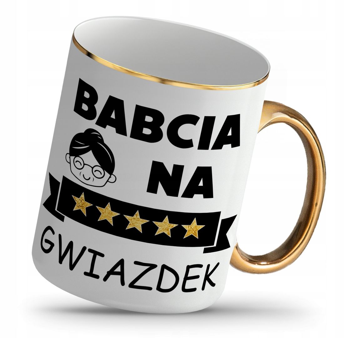 KUBEK ZŁOTY NA PREZENT DLA BABCI DZIEŃ BABCI BABCIA NA 5 GWIADEK WZORY – 219989008 - ERLI.pl