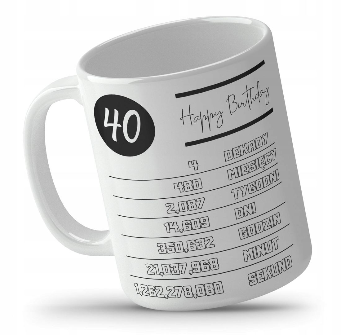 KUBEK PREZENT NA 40-TE URODZINY HAPPY BIRTHDAY WZORY – 219989622 - ERLI.pl
