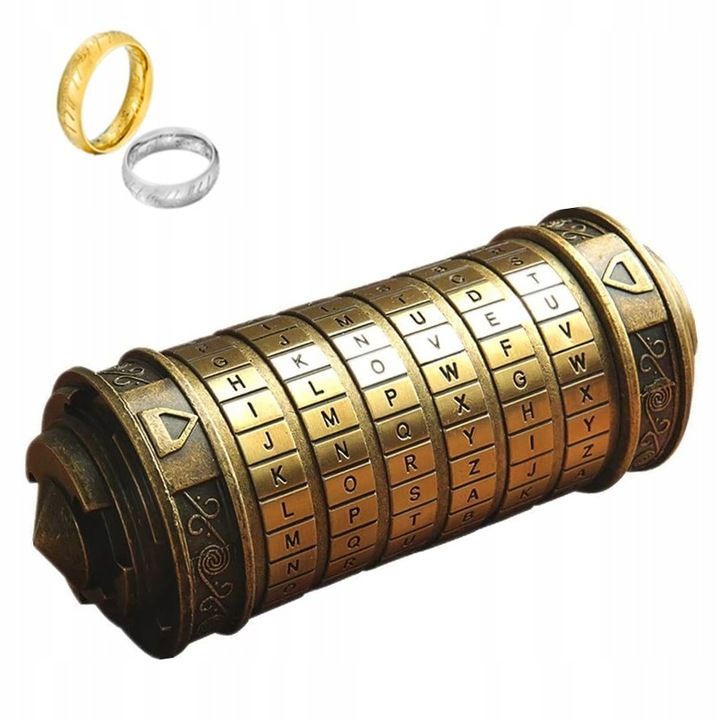RETRO ZAMEK SZYFROWY DA VINCI KOD CRYPTEX +PIERŚCIENIAMI MINI PREZENT – 220247179 - ERLI.pl