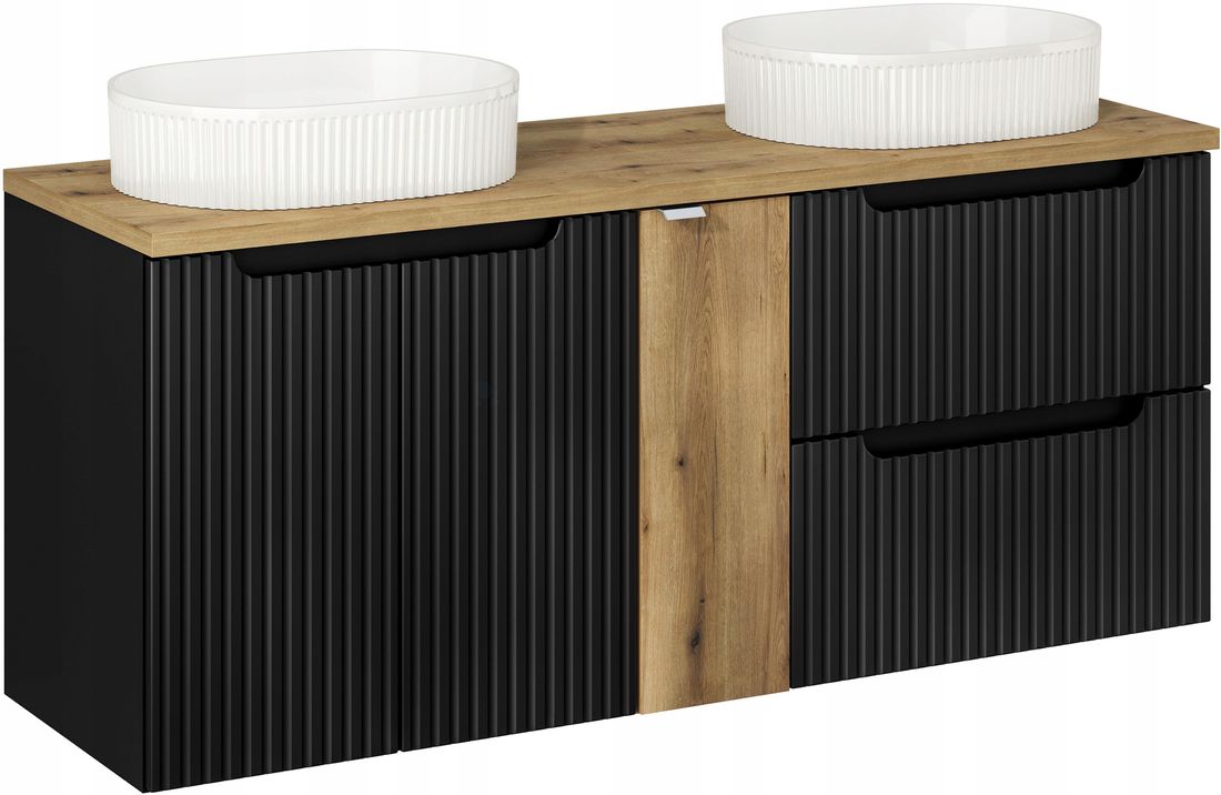 Zestaw 2x Comad Nova Black szafka czarna z blatem, umywalką i szafką ...
