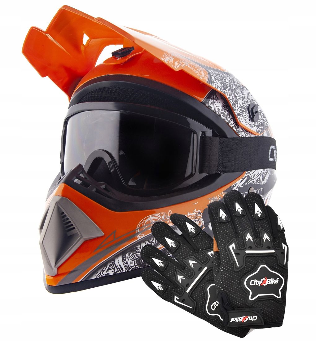 KASK CROSS GOGLE RĘKAWICE ATV ENDURO QUAD BMX HULAJNOGA ELEKTRYCZNA M ...