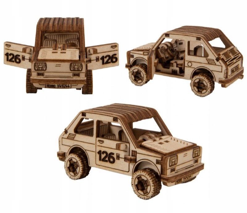 Puzzle 3D jak MALUCH FIAT 126P drewniany samochód auto model do ...