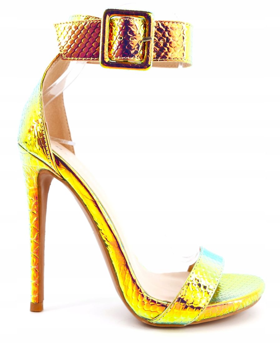 SANDAŁY DAMSKIE NA SZPILCE OPALIZUJĄCE ZŁOTE R39 – 221405383 - ERLI.pl