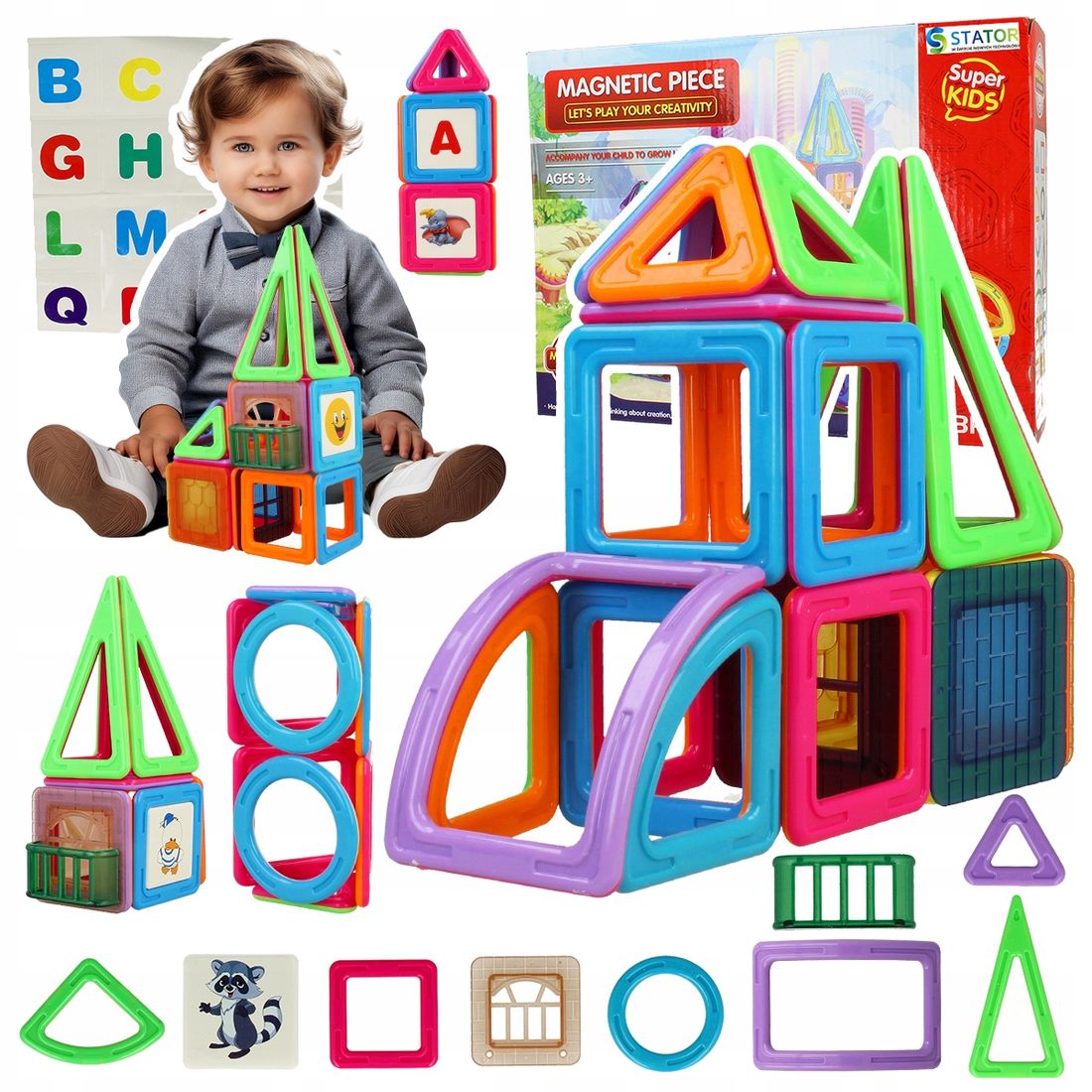 KLOCKI MAGNETYCZNE DUŻE Konstrukcyjne 3D Dla Dzieci 48 el Magnetic ...