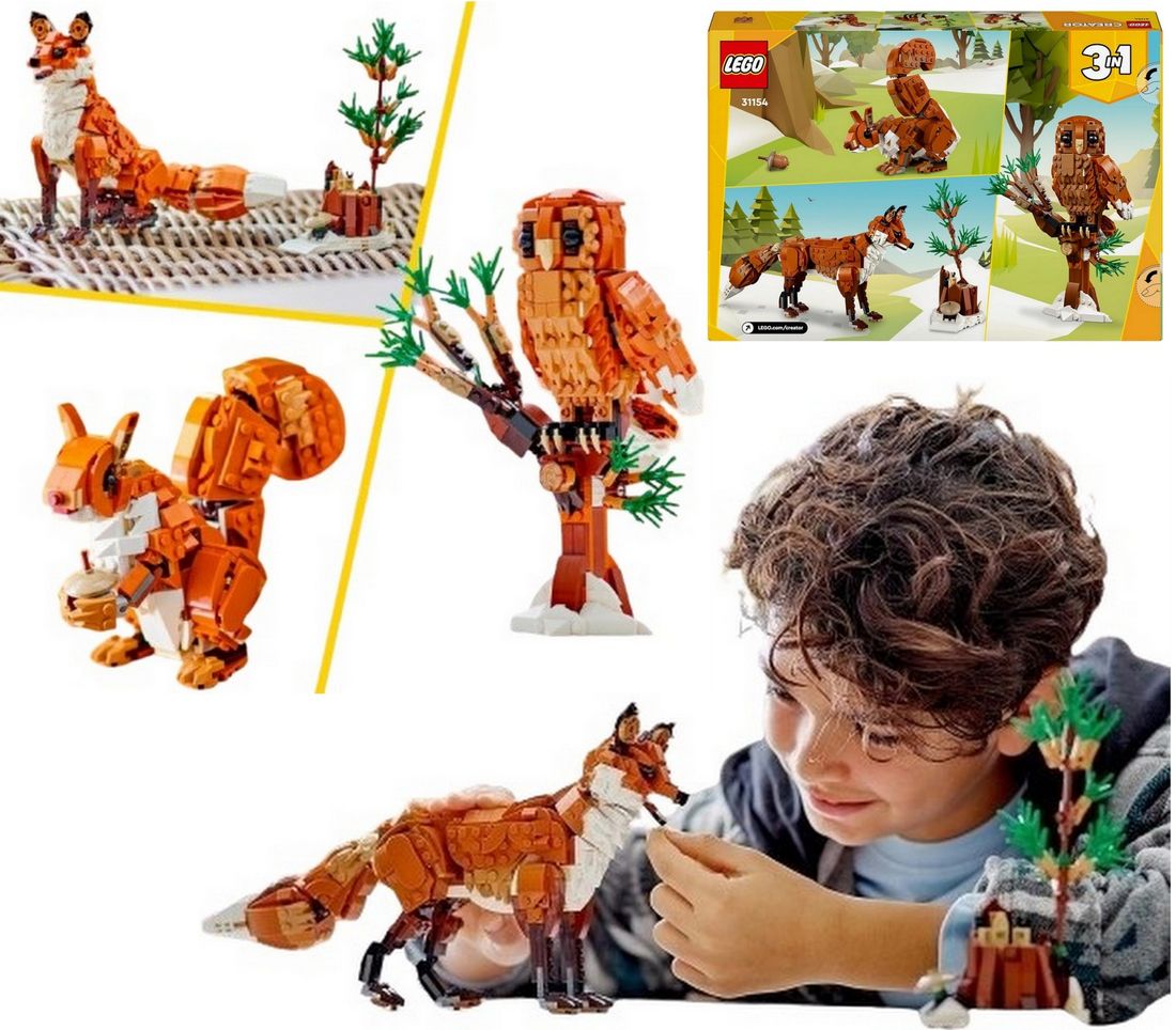 Lego Creator Duży zestaw 3w1 Leśne zwierzęta Lisek Sowa Wiewiórka 31154 ...