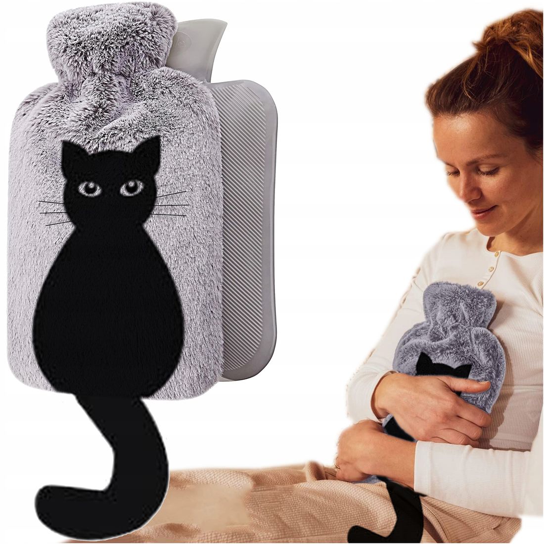 Termofor duży KOT LAZYhome termofor na wodę dla dzieci gumowy pluszowy ...