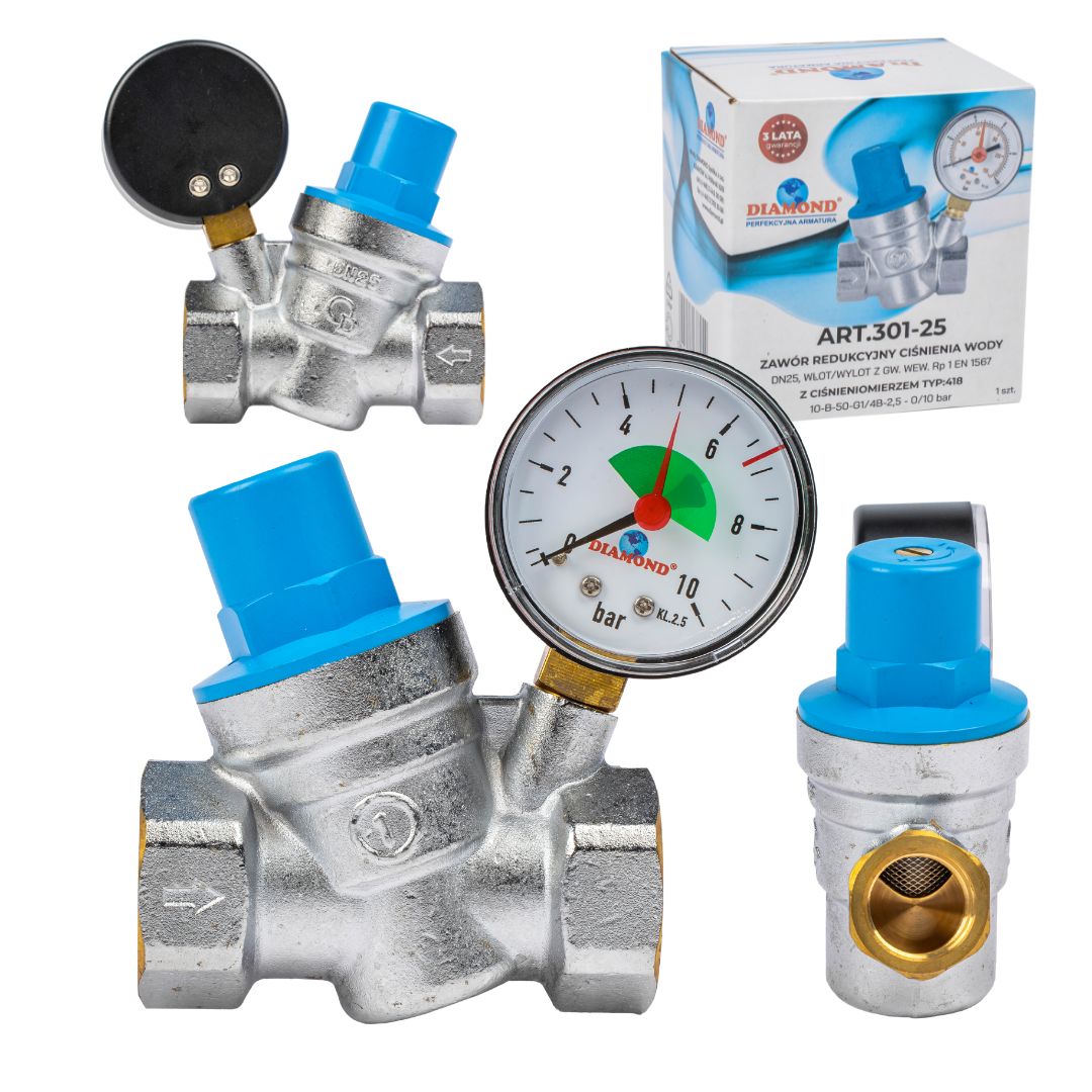 REDUKTOR REGULATOR CIŚNIENIA WODY Z MANOMETREM FI 1" CAL GW DN25 MOSIĘŻNY – 142618362 - ERLI.pl