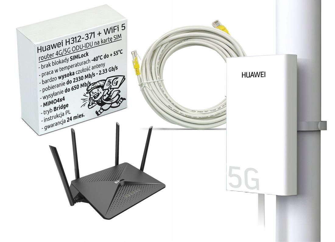 Domowy MODEM ROUTER Kartę SIM 5G 4G LTE z agregacją 5 pasm ODU-IDU WiFi ...