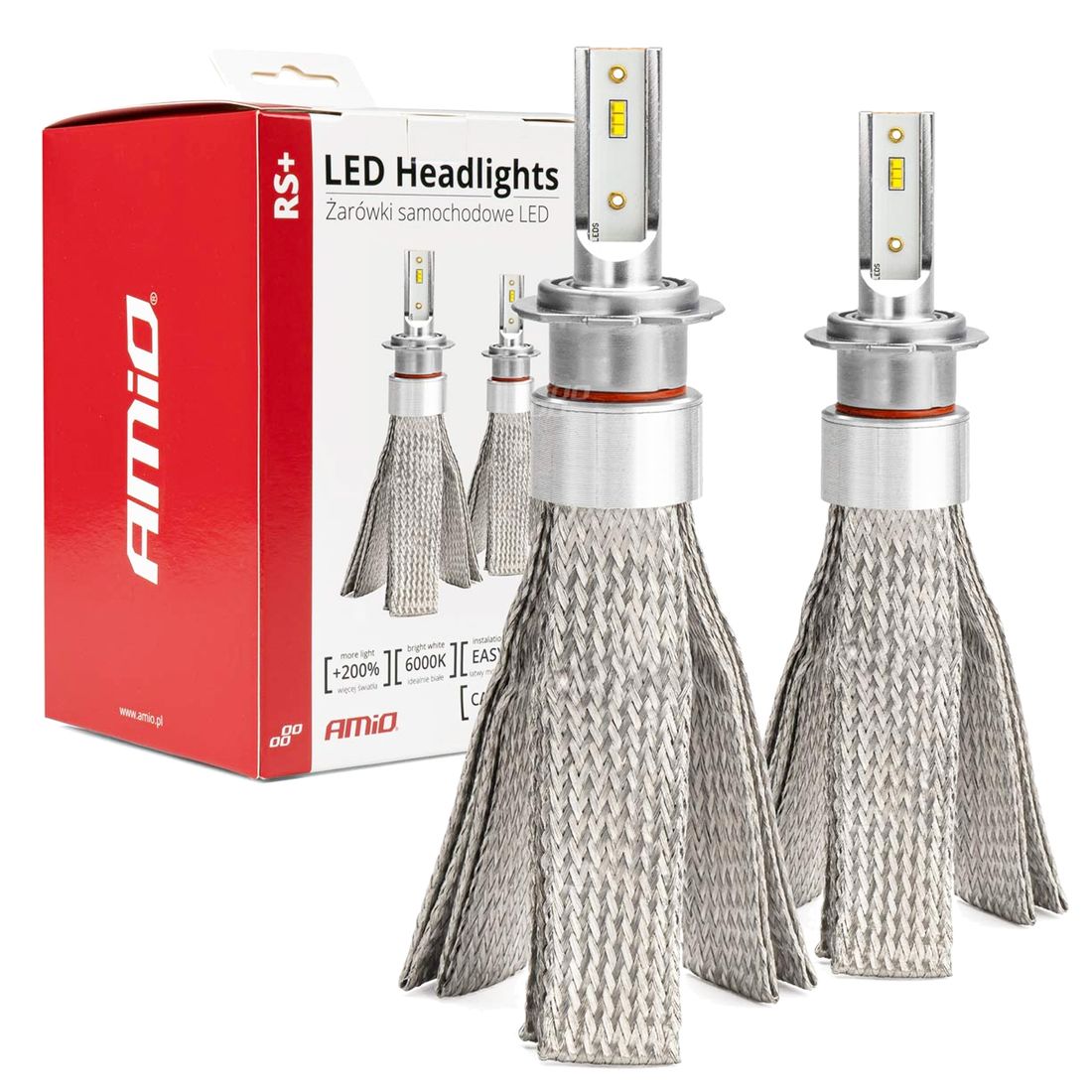 Żarówki H7 LED 2szt diody światła samochodowe AMIO 6000K 12V-36V 50W ...