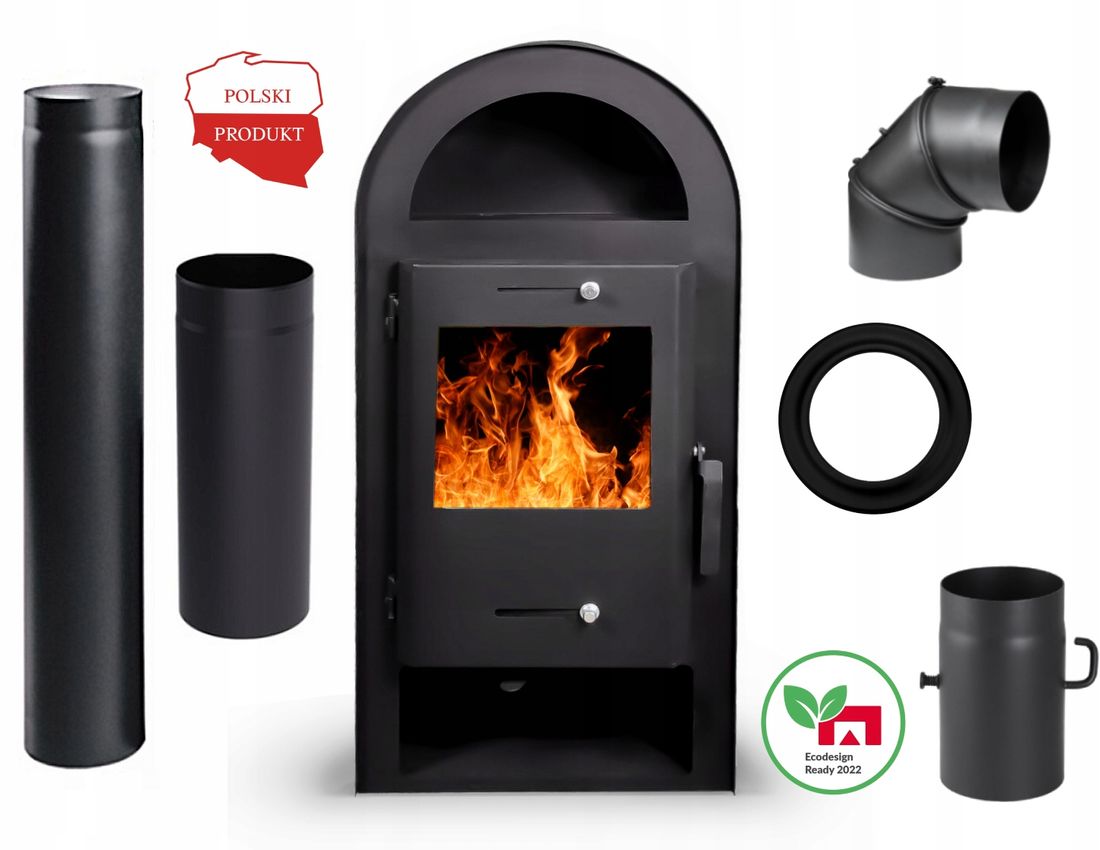 POLSKI Piec-koza-kominek stalowy Hades 6.8 KW EKO ATEST + zestaw rur fi ...