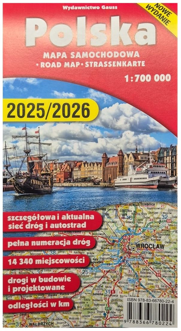 2025/2026 Mapa samochodowa polski papierowa drogowa 12,5 x 23 cm Polska ...