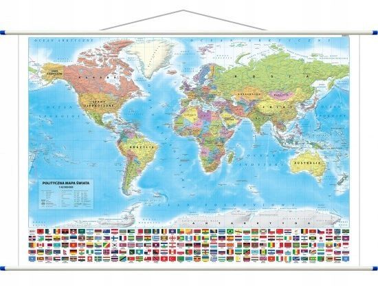 ŚWIAT MAPA ŚCIENNA POLITYCZNA Z FLAGAMI 1:28 000 – 224235090 - ERLI.pl