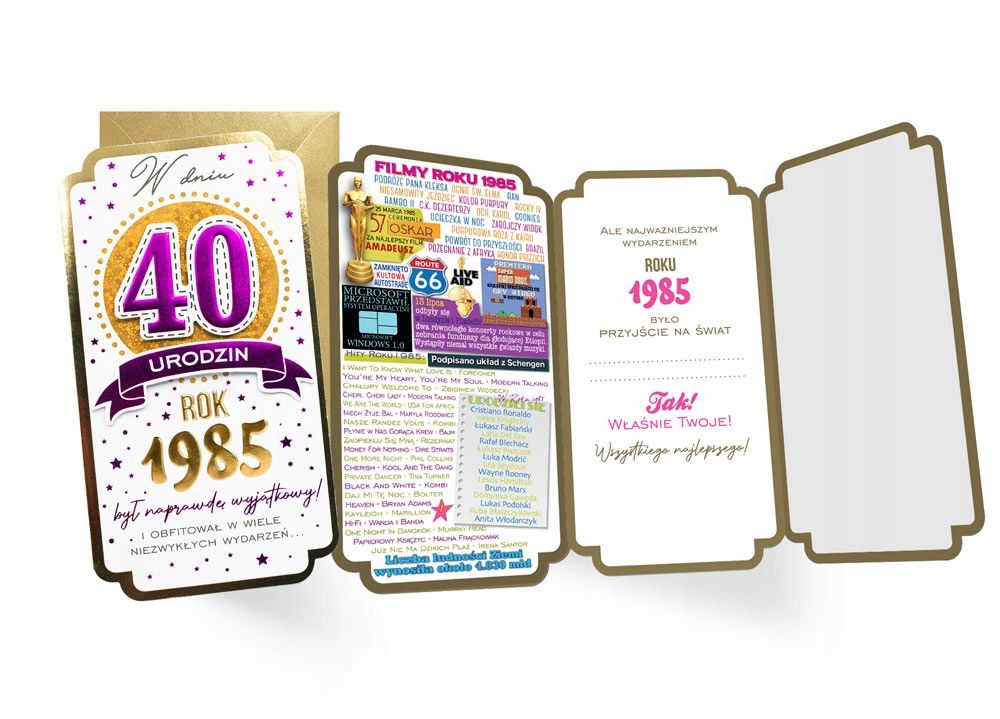 KARTKA NA 40 URODZINY ŻYCZENIA ROCZNIK 1985 DLA KOBIETY ZDOBIONA KARNET – 224506900 - ERLI.pl