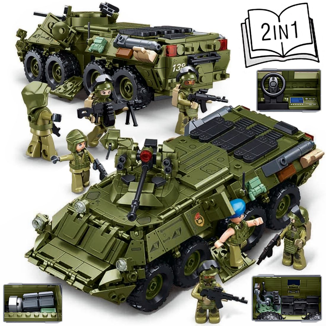 Klocki CZOŁG BTR 80MS/ BTR 80S Radziecki Bojowy Wóz Piechoty 4 FIGURKI ...