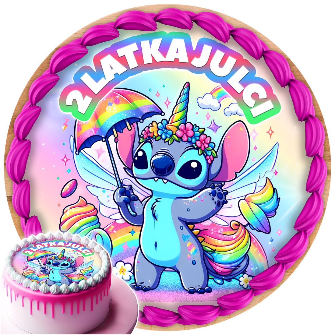 OPŁATEK NA TORT LILO I STICH STITCH STICZ OBRAZEK TORTOWY Z NAPISEM ...