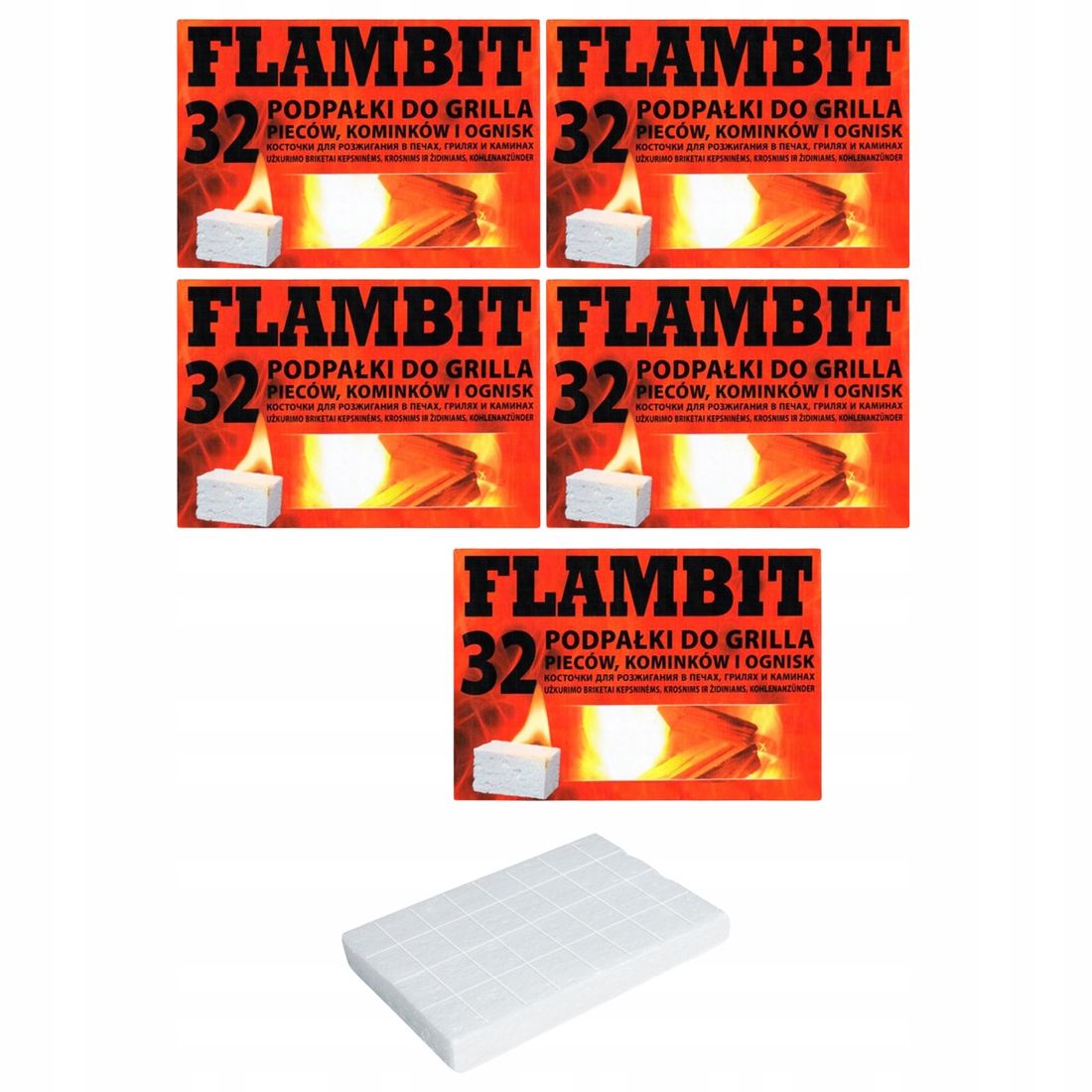 FLAMBIT Podpałka Biała Rozpałka do Pieca Kominka Grilla x5szt. 160 ...