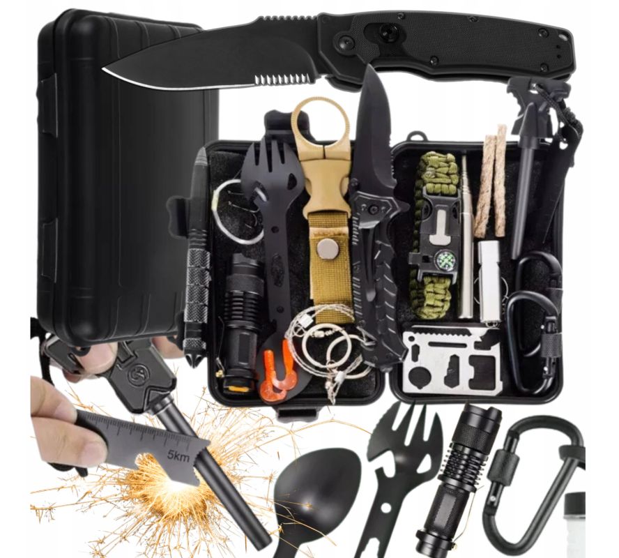 Wojskowy Survivalowy Zestaw Przeżycia Survival Niezbędnik 32 el. Multi ...