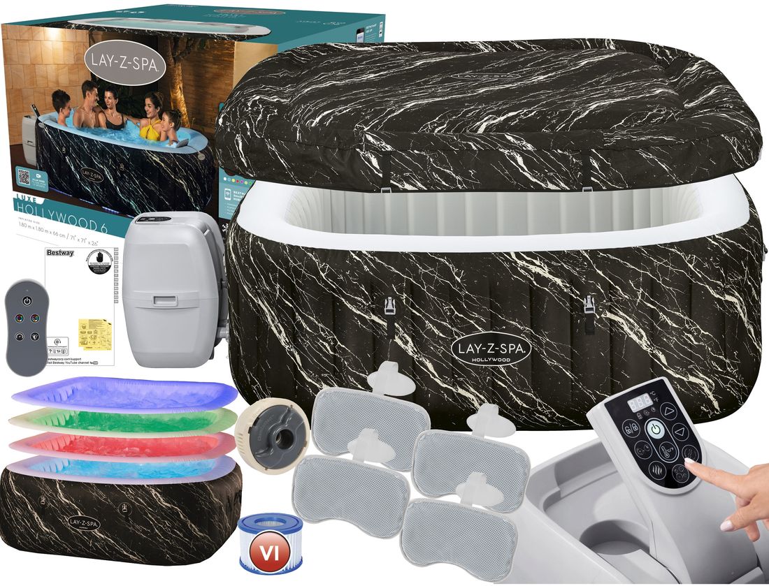 Nadmuchiwane Ogrodowe Domowe SPA Hydromasaż 6os LED BESTWAY 6001F – 223567865 - ERLI.pl