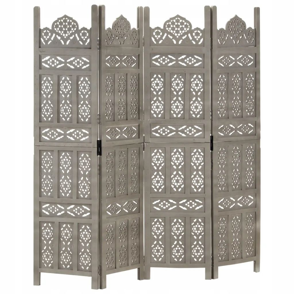 Parawan 4-panelowy, rzeźbiony, szary, 160x165 cm, – 230437332 - ERLI.pl