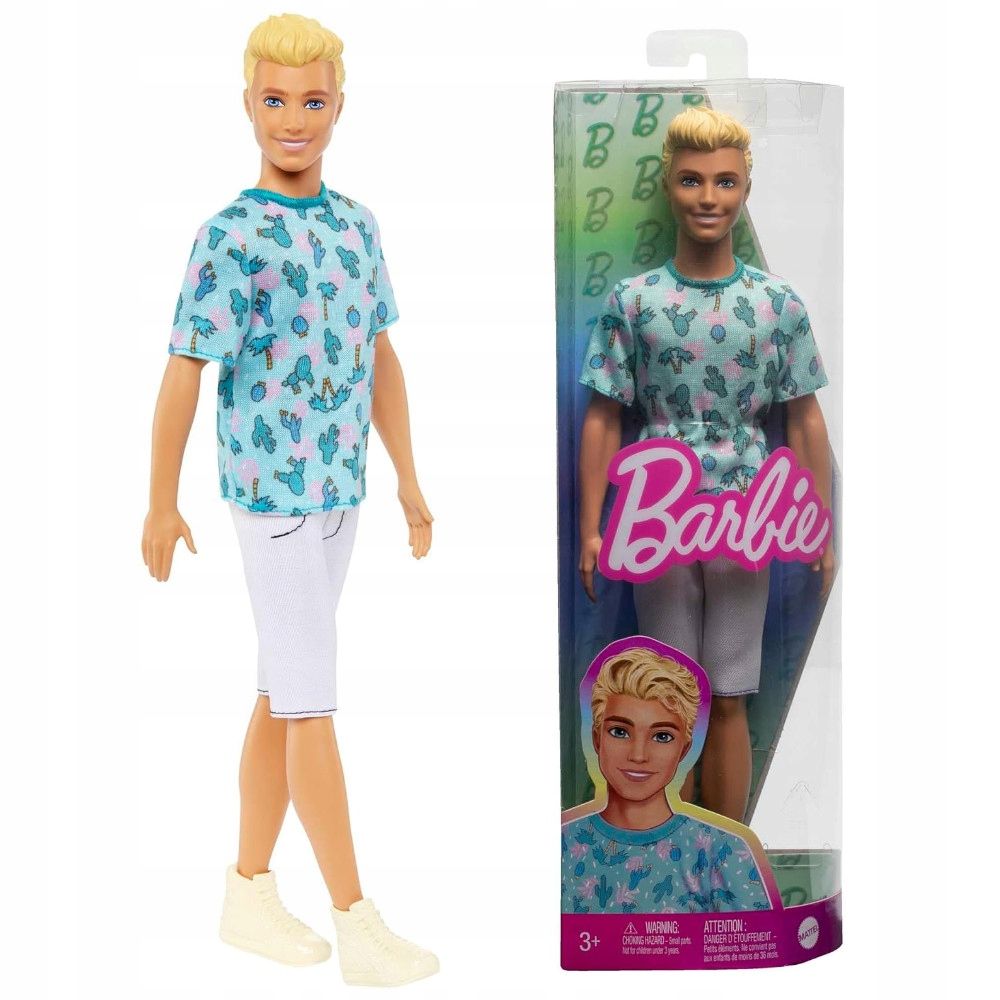 BARBIE LALKA KEN FASHIONISTA BLOND WŁOSY W KOSZULCE Z KAKTUSAMI HJT10 ...