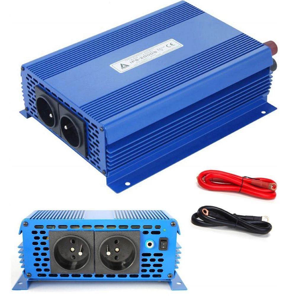 PRZETWORNICA NAPIĘCIA AZO IPS-2000S SINUS 12V 230V 1100W 2000W ECO MODE ...