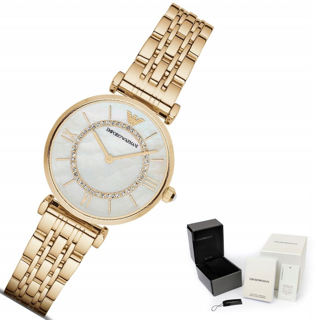 ZEGAREK DAMSKI EMPORIO ARMANI TARCZA PERŁOWA ZŁOTY AR1907+BOX ...