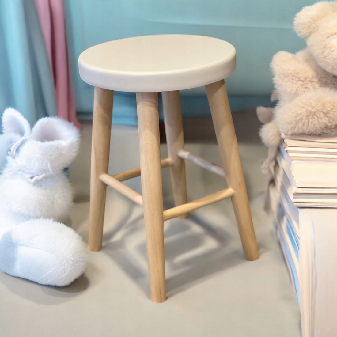 TABORET ZYDEL STOŁEK KRZESŁO OKRĄGŁY PATYCZAK BUKOWY DLA DZIECI POKÓJ ...