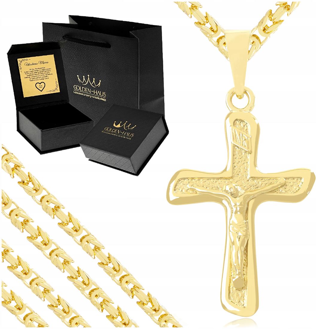 ZŁOTY ŁAŃCUSZEK MĘSKI SPLOT KRÓLEWSKI 585 WISIOREK KRZYŻ WARSZAWSKI ...