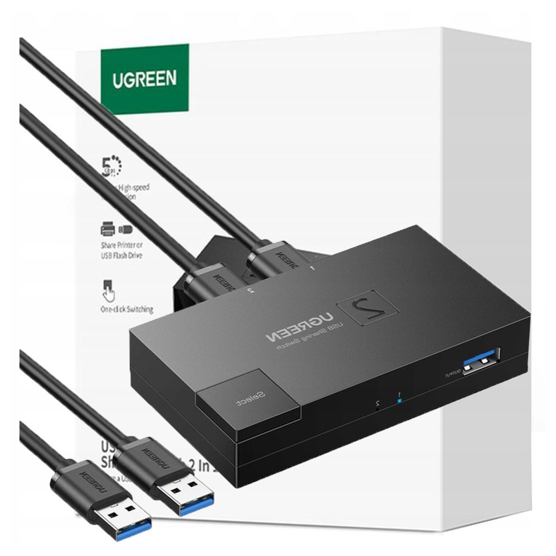 UGREEN SWITCH PRZEŁĄCZNIK DWUKIERUNKOWY USB 3.0 DO KOMPUTERA CZARNY – 196843915 - ERLI.pl