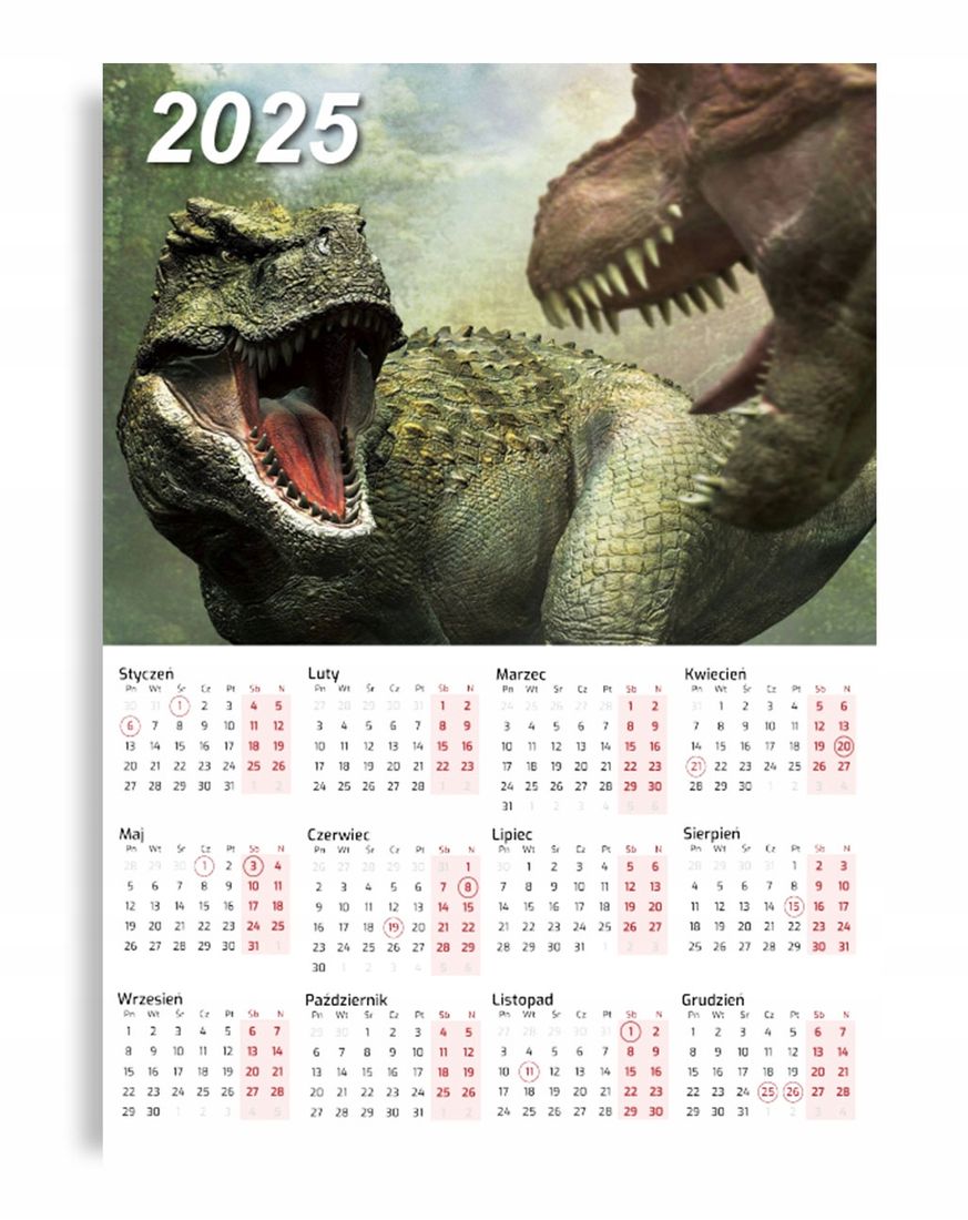 KALENDARZ JEDNOPLANSZOWY PLAKATOWY A3 DINOZAURY 07 2025 ELEGANCKI – 234941944 - ERLI.pl
