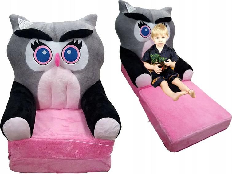 Różowa pufa dla dziecka Sowa fotelik różowa sówka rozkładany materacyk ...