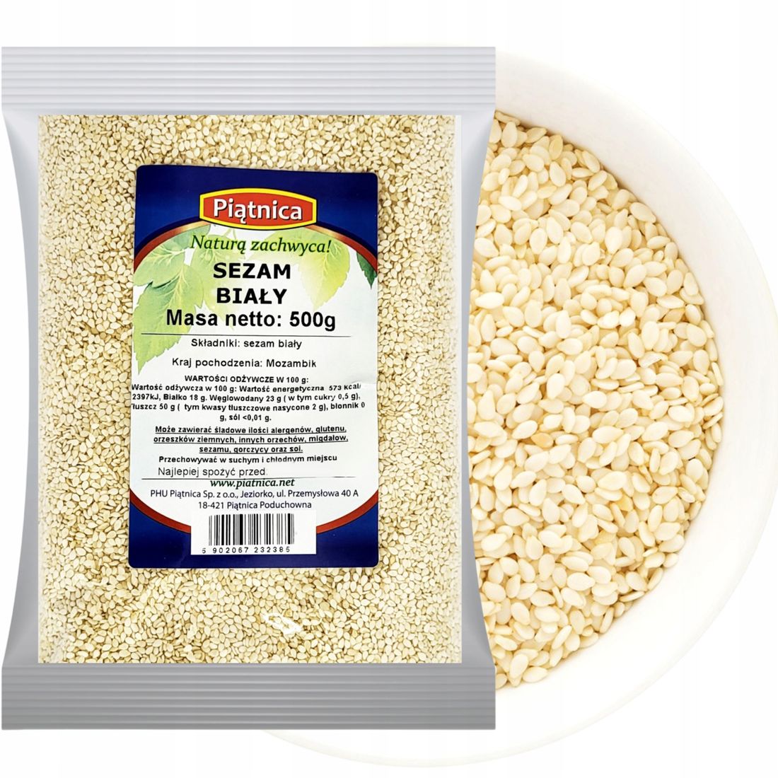 Sezam Biały Łuskany Naturalny Ziarno 500g PIĄTNICA – 211539282 - ERLI.pl