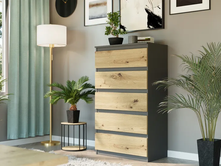Obszerna KOMODA 5 SZUFLAD SZAFKA ANTRACYT MIX ARTISAN, mebel polskiej ...