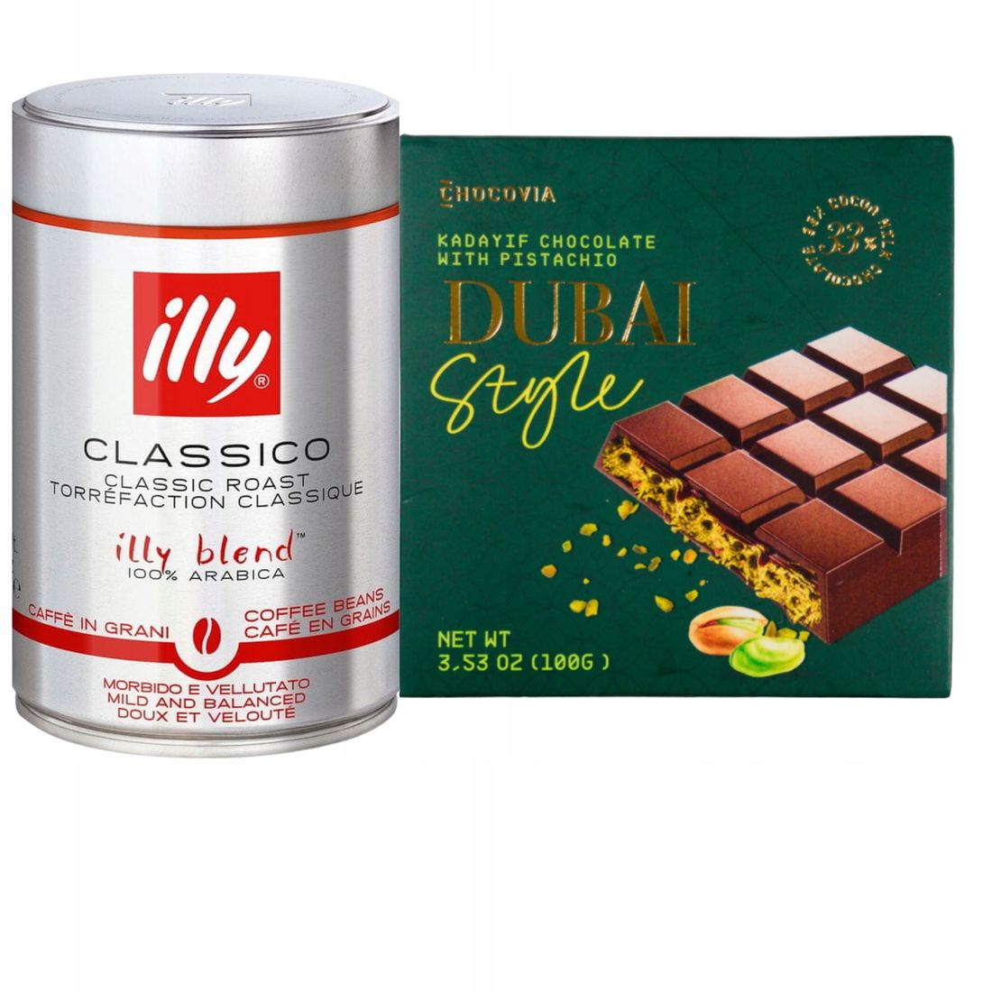 Kawa ziarnista Illy Espresso 250g+Czekolada Dubajska Pistacje Kunafa ...