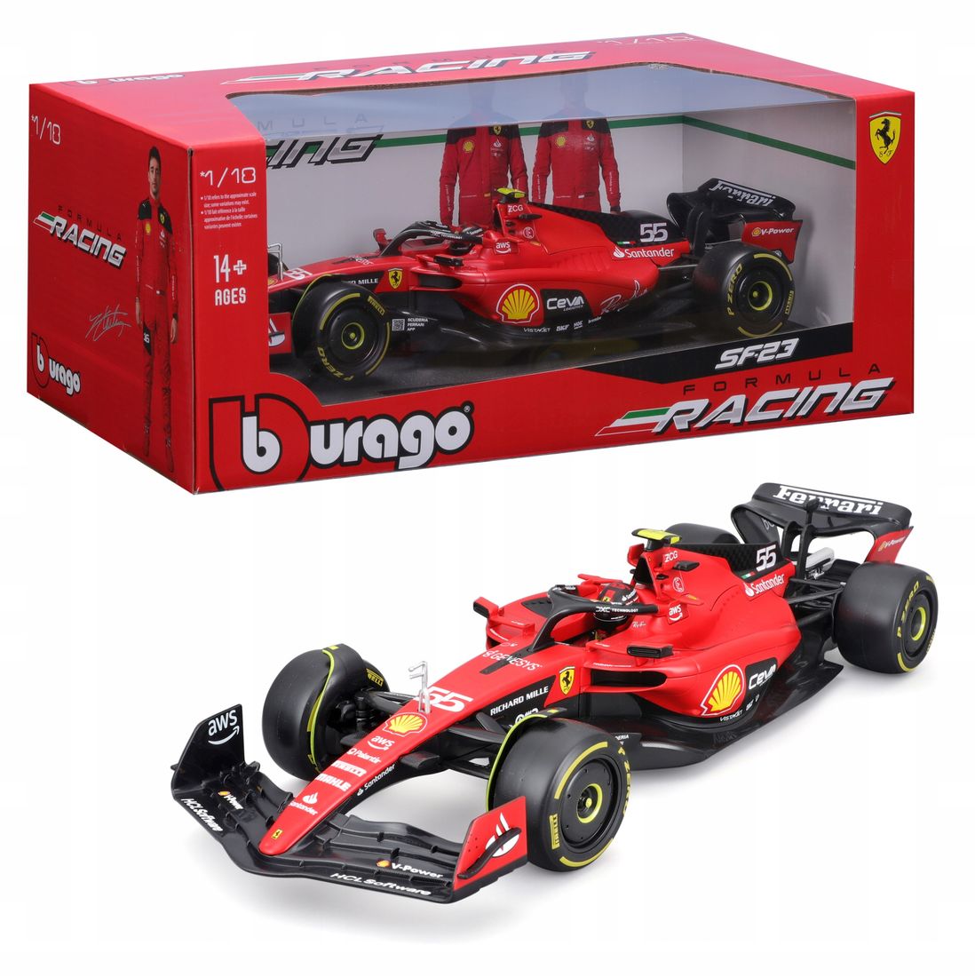 BOLID F1 Ferrari SF-23 Carlos Sainz 1:18 model BBURAGO 18-16812 ...
