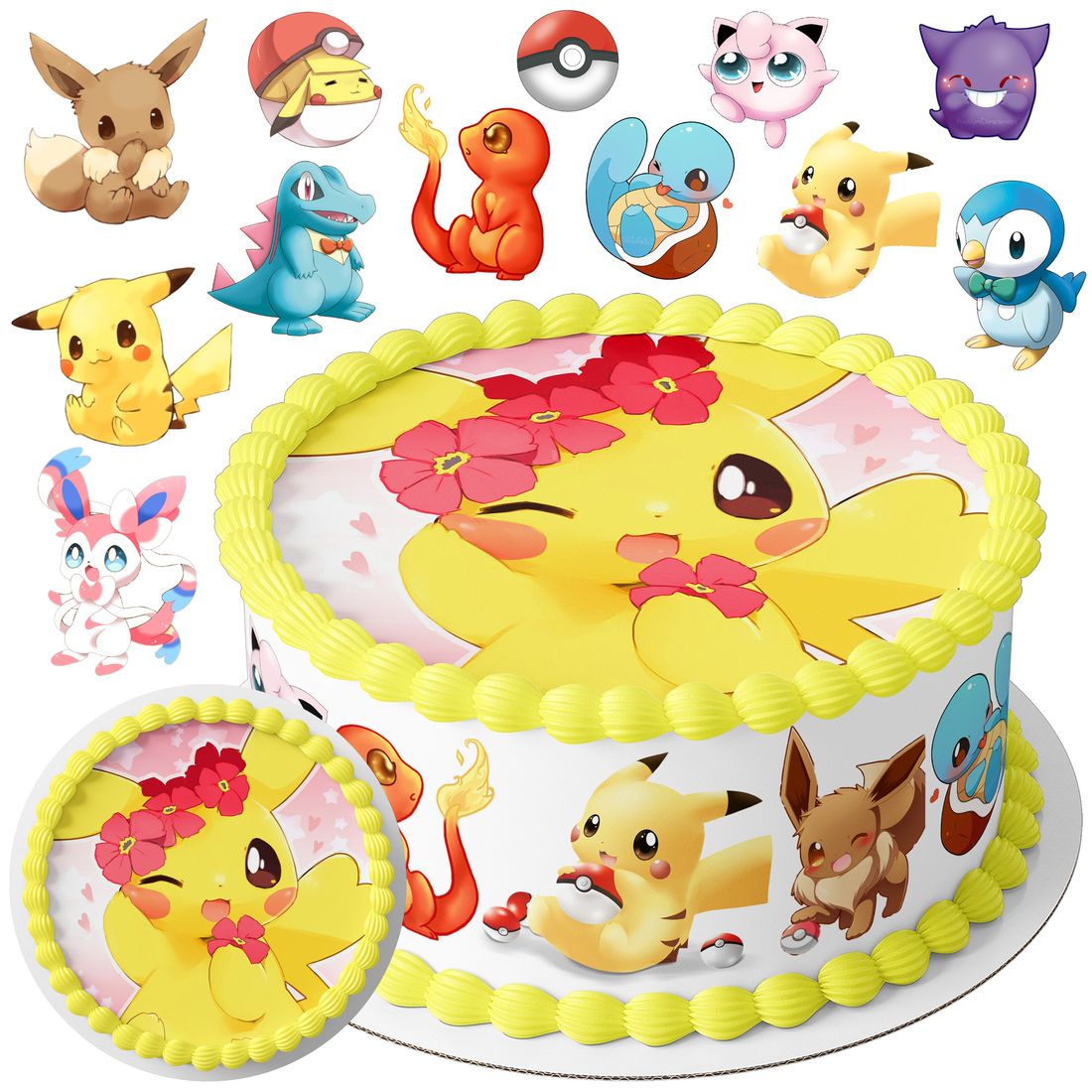OPŁATEK NA TORT POKEMON PIKACHU + POSTACIE I NAPIS – 239675094 - ERLI.pl