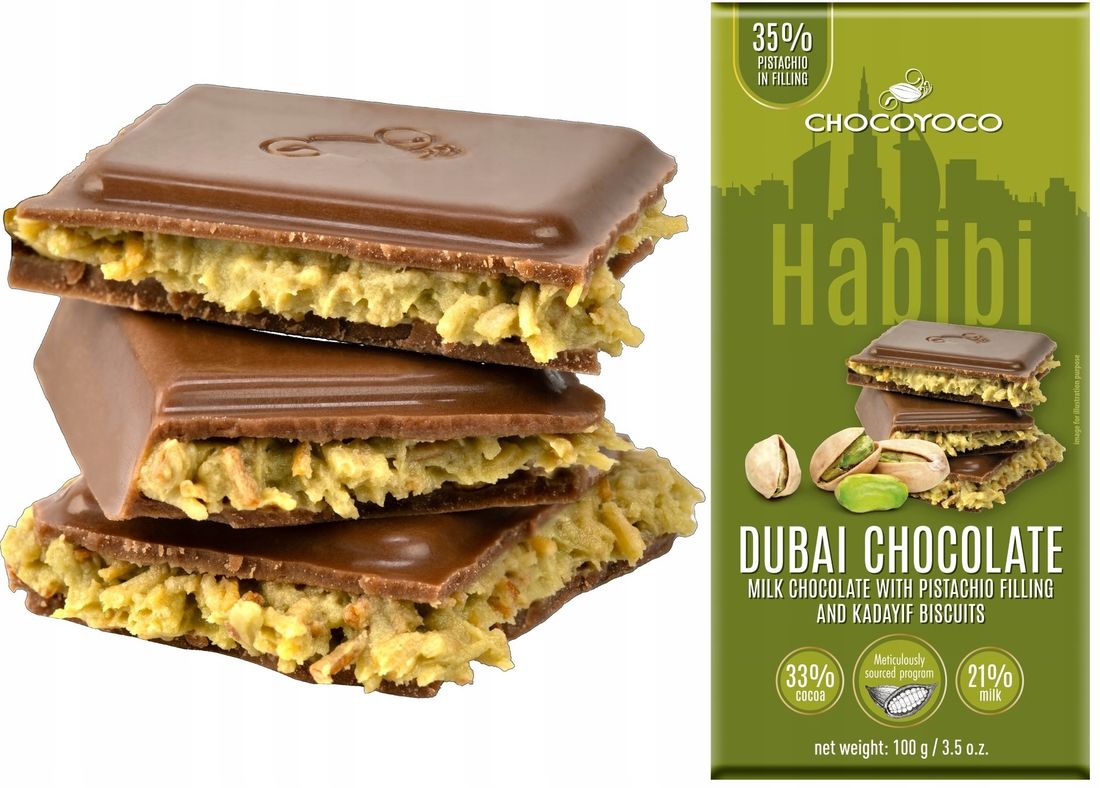 CZEKOLADA DUBAJSKA z pistacjami 100g Dubai Chocolate HABIBI 35% ...
