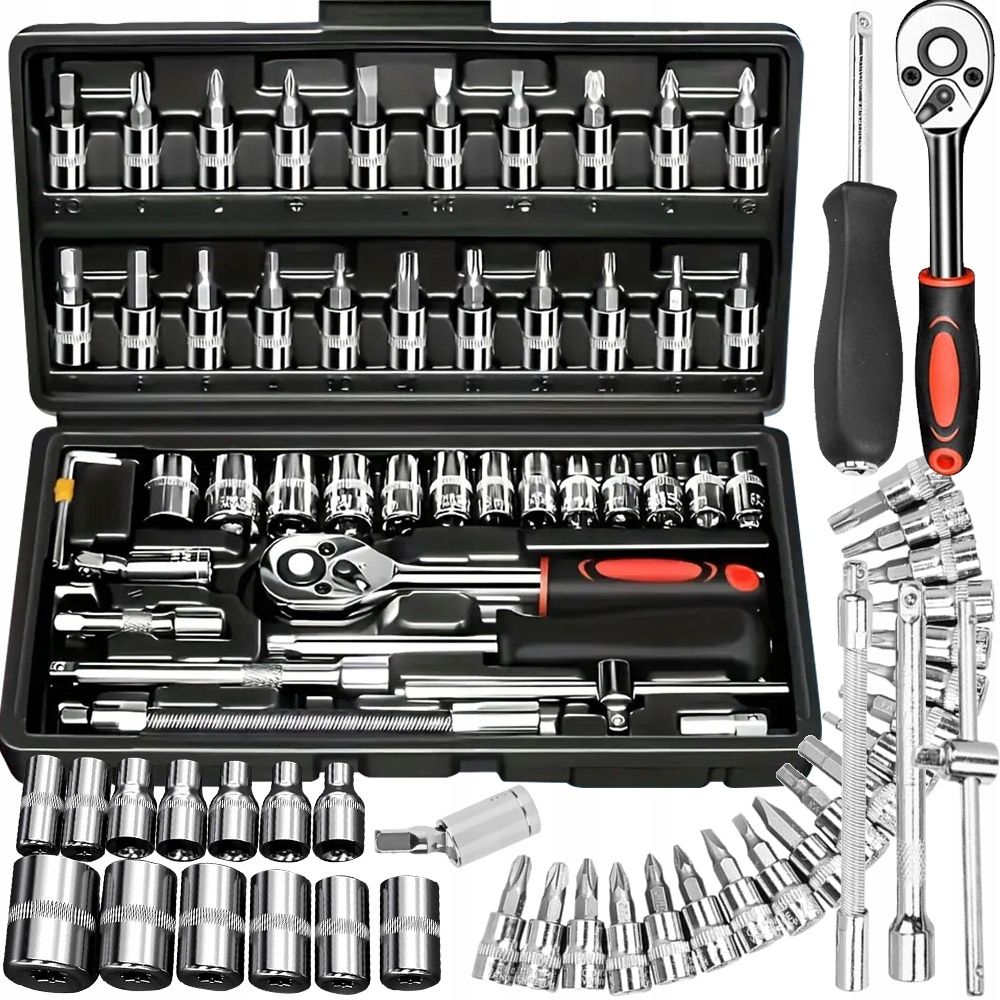 ZESTAW KLUCZY NASADOWYCH BITÓW GRZECHOTKA ADAPTERY KLUCZE NASADOWE 46szt – 174698948 - ERLI.pl