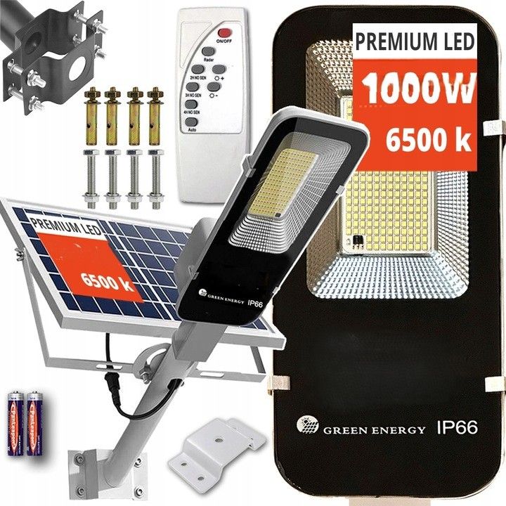 MOCNA LAMPA SOLARNA 1000W LED ULICZNA Z CZUJNIKIEM ZMIERZCHU PILOT RADAR – 223152179 - ERLI.pl