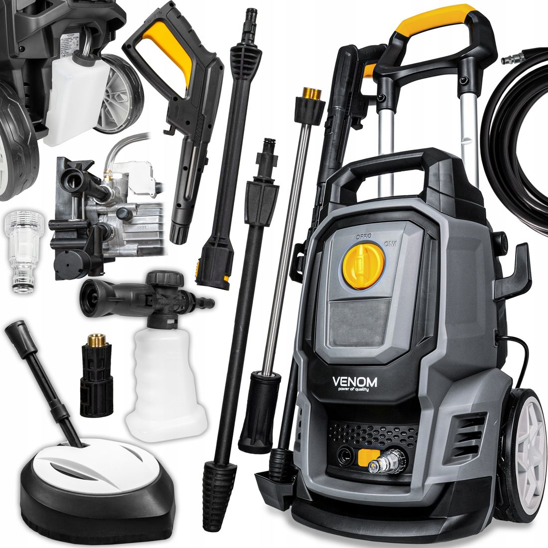 MOCNA MYJKA CIŚNIENIOWA VENOM 180 BAR DYSZA TURBO ALUMINIOWA POMPA WĄŻ 5,3M – 243384640 - ERLI.pl