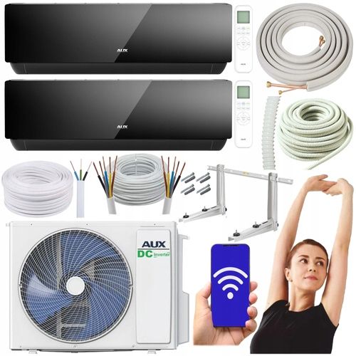 KLIMATYZATOR ŚCIENNY AUX MULTISPLIT J-SMART ART 2 x 2,7 kW WIFi ZESTAW 3MB – 162729766 - ERLI.pl